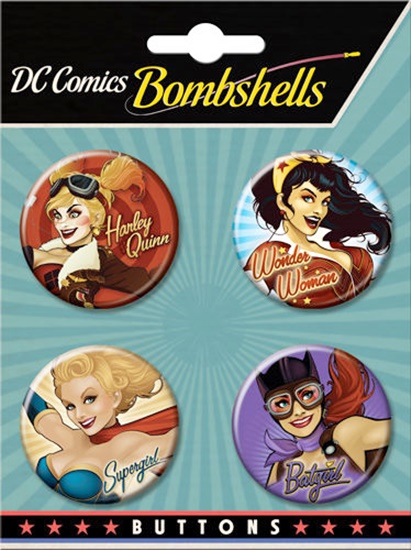DC Comics Bombshells Carded Set of 4 Round Comic Art Buttons Set #1 ...