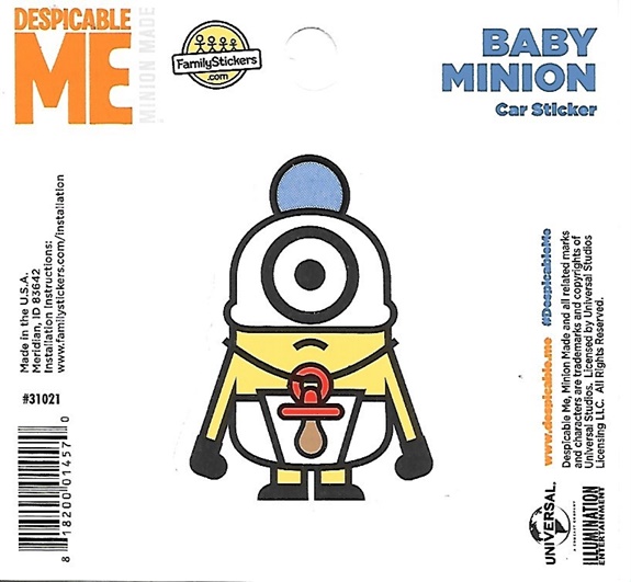 Despicable Me Baby Minion Figure Peel Off Car Sticker Decal | Starbase ...