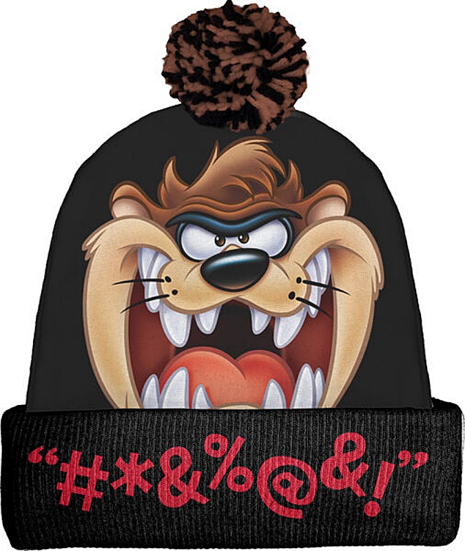 Looney Tunes Taz Pom Beanie Hat with Scary Taz Face Image Tasmanian ...