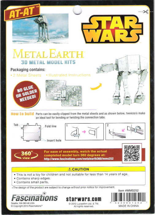 Star Wars At-AT Metal Earth 3-D Laser Cut Steel Model Kit #MMS252 ...