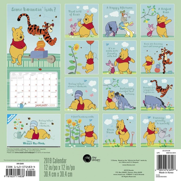 Walt Disney Winnie the Pooh Art 16 Month 2019 Wall Calendar with ...